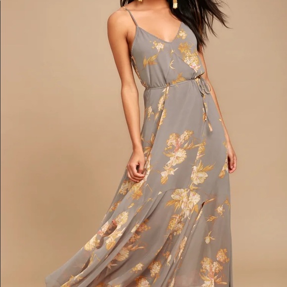 Lulus | Dresses | Lulus Grey Floral Print Maxi Dress | Poshmark